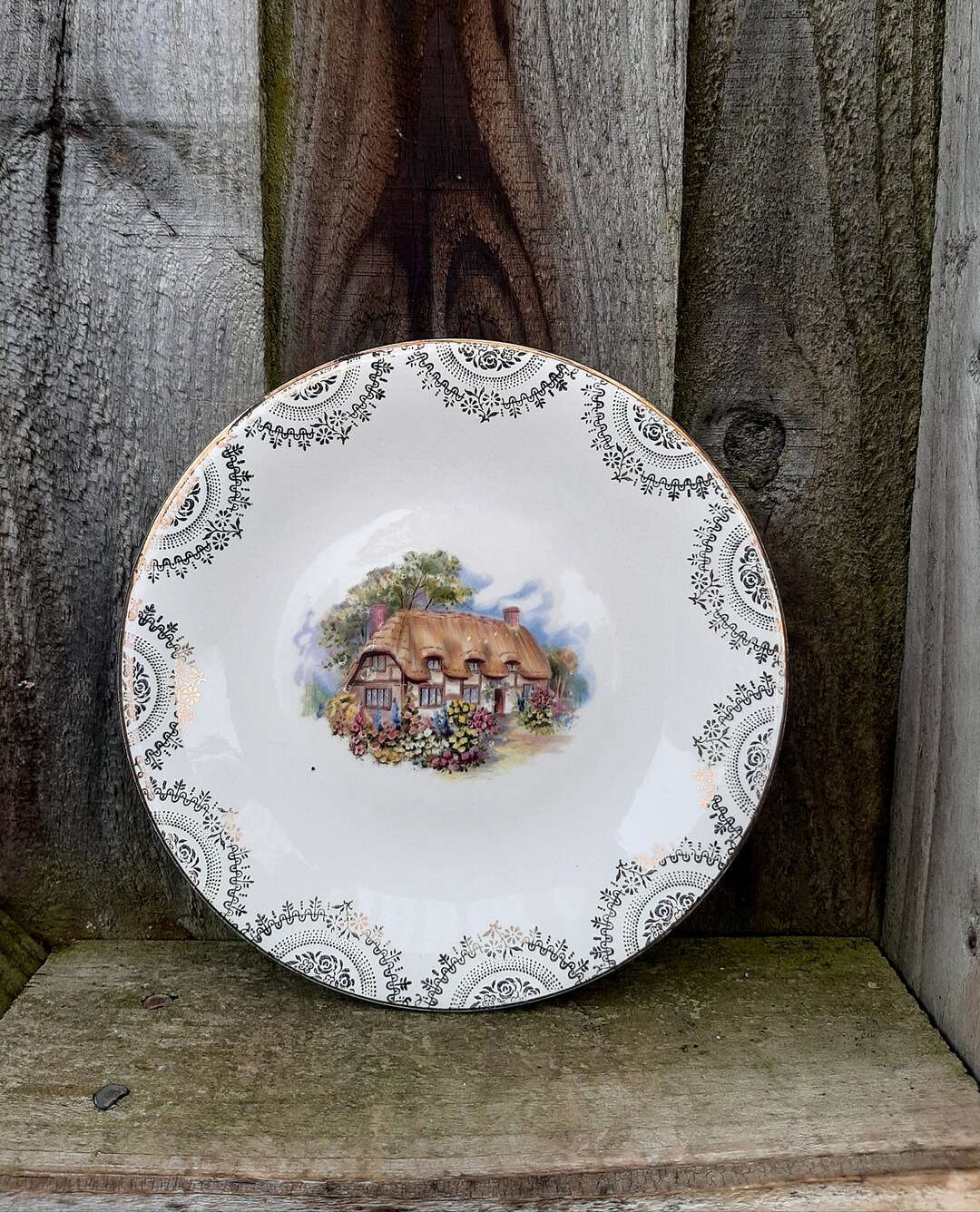 Vintage Barratts Country Cottage Dessert Plate,with Silvery Gold Detail ...