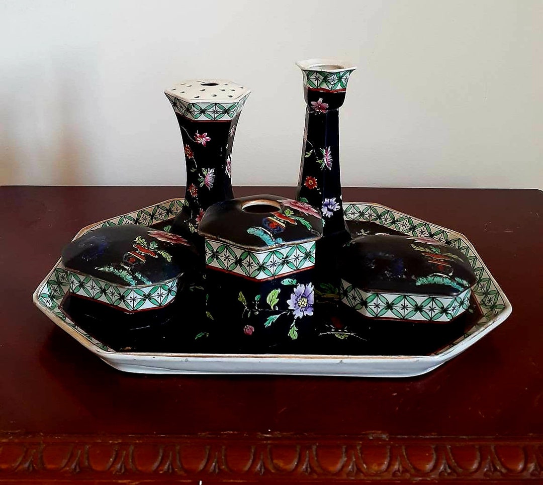 Antique Royal Corona Ware Ming Rustic Chinoisere Style Black Ceramic ...