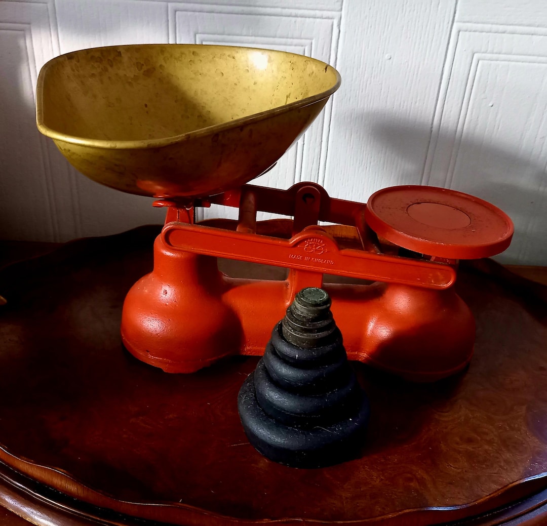 Vintage Red Iron Mid Century English Salter Balance Scales Imperial ...
