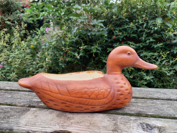 Vintage American Mid Century ceramic faux wood Duck planter | Etsy