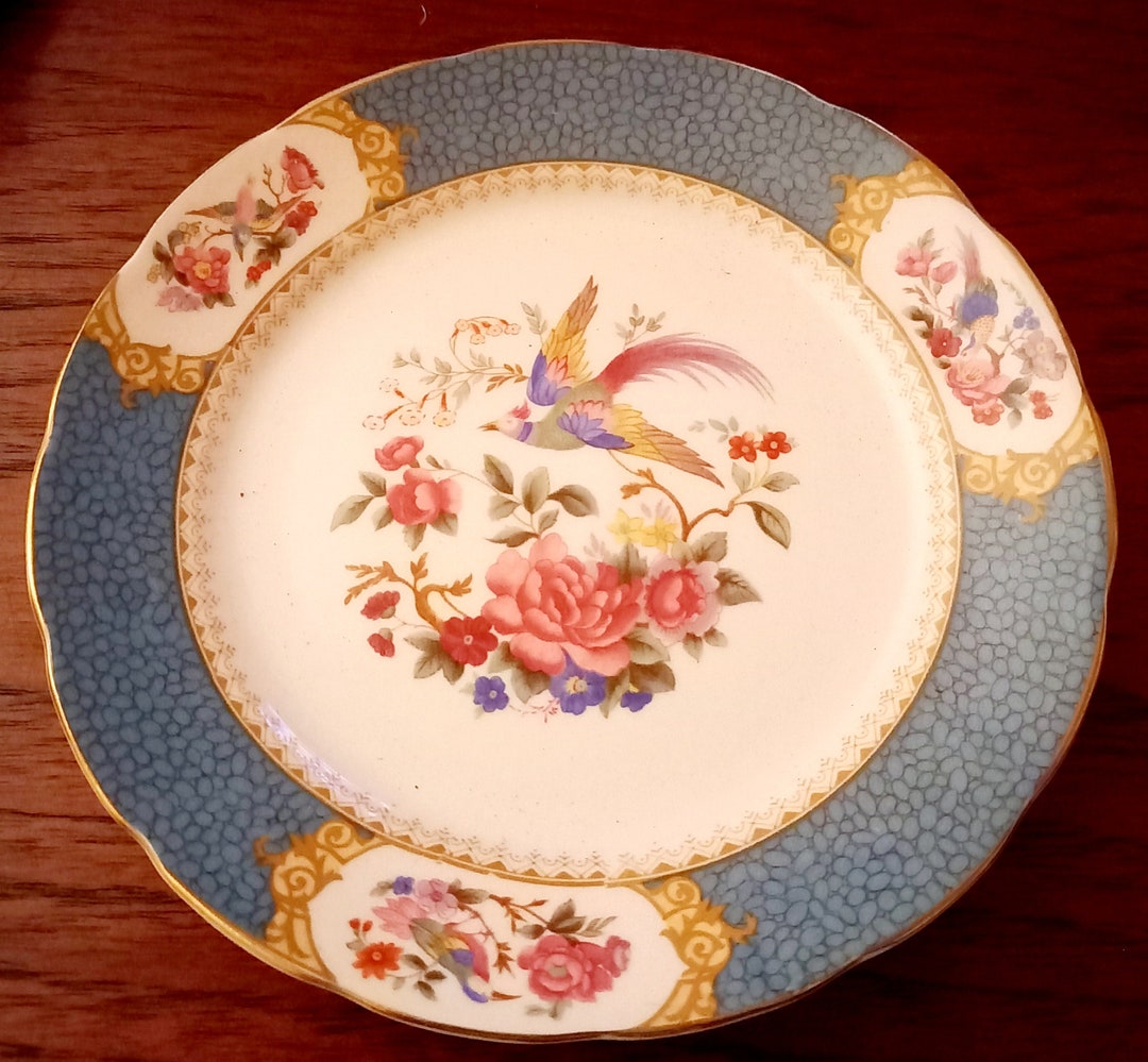 Antique Rare Ye Old English Grosvenor J & G Bone China Teal Floral Bird ...