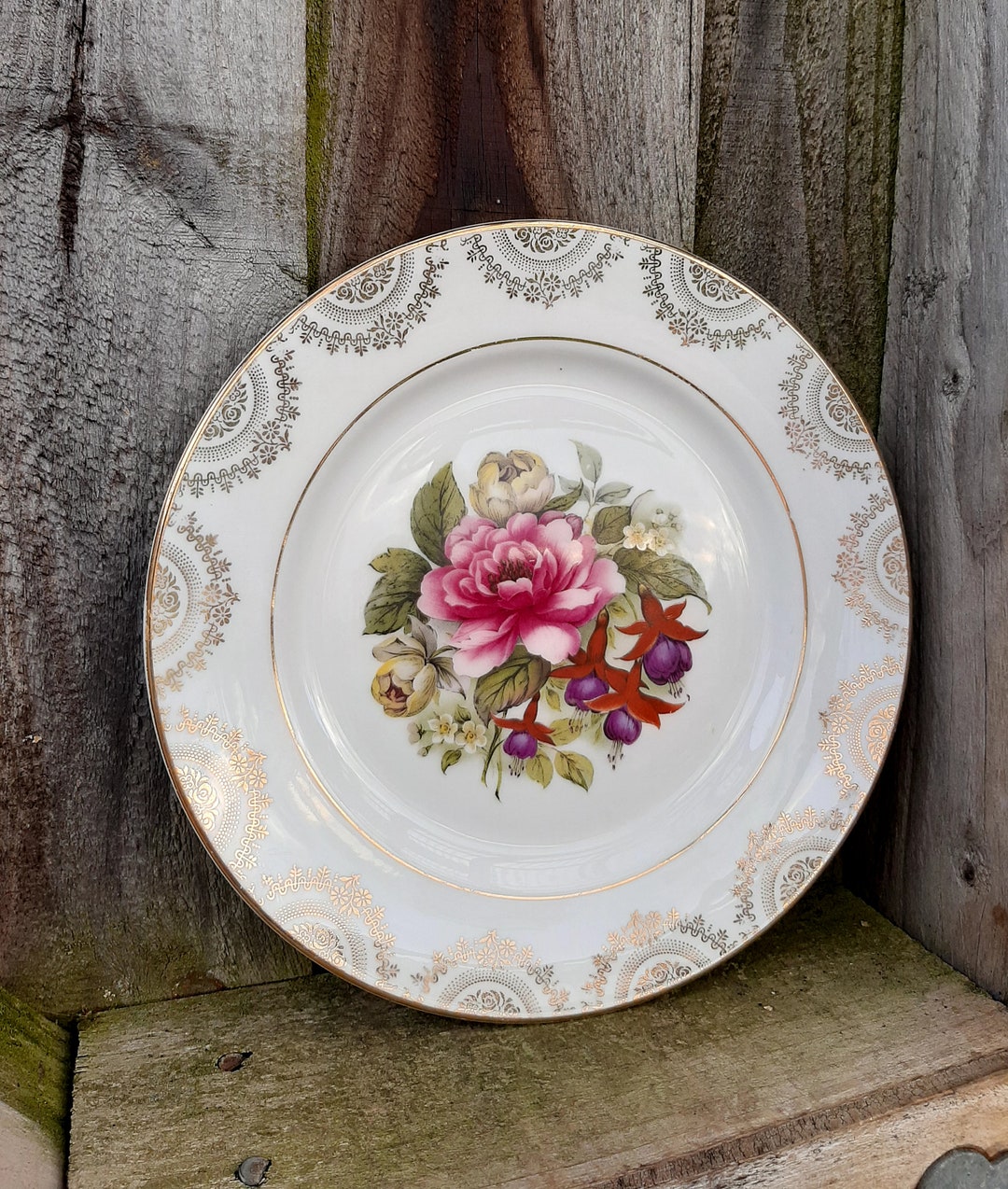 Vintage Bone China Pink Rose and Purple Fuschia Dessert or Sandwich ...