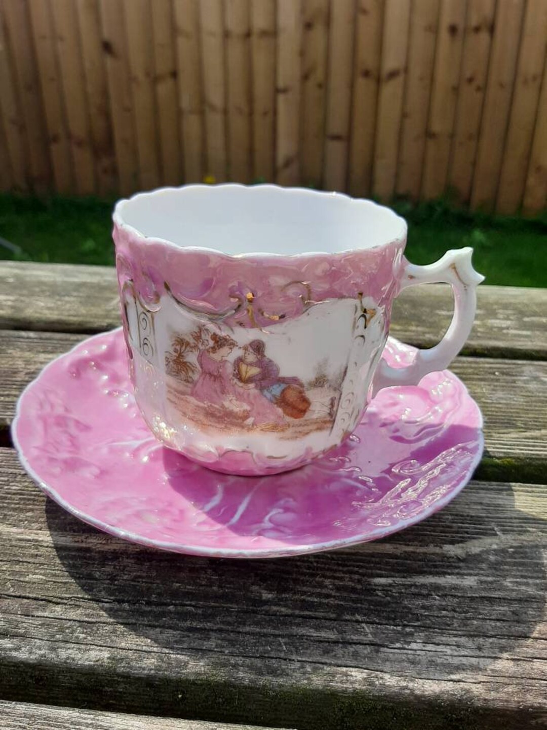 Large Vintage German Pink Romantic Courting Couple Tea Cup and Saucer ...