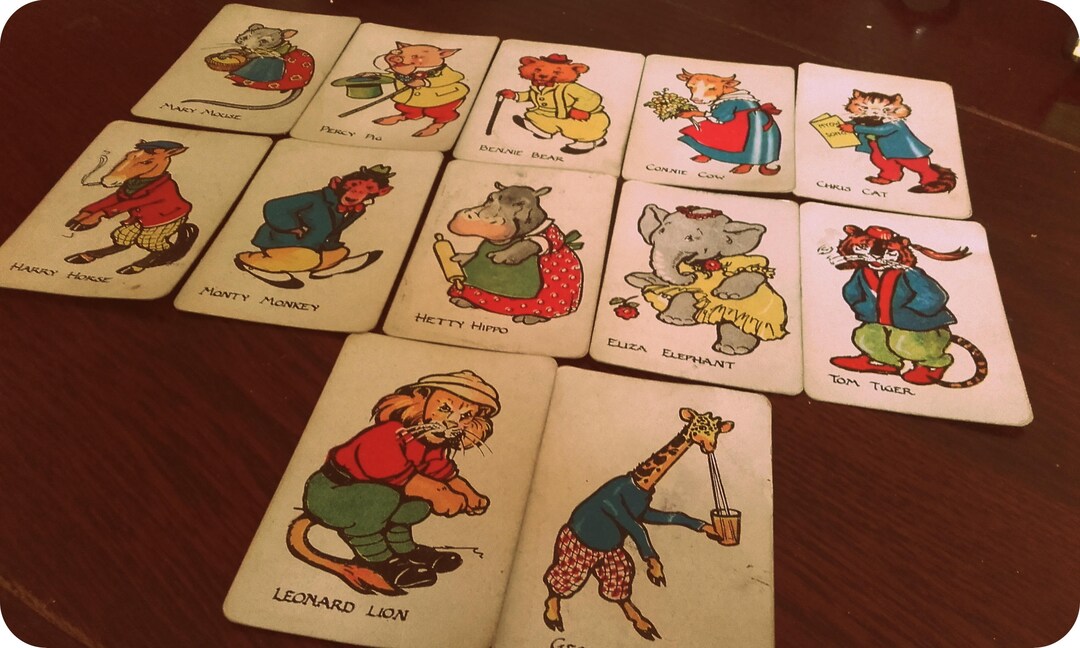 Vintage 1930's Waddy Animal Snap Cards Set of 12 Cards for Craft ...