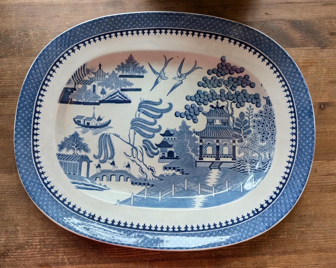 Vintage Medium Lawleys Minton Blue and White Willow Oblong Serving ...