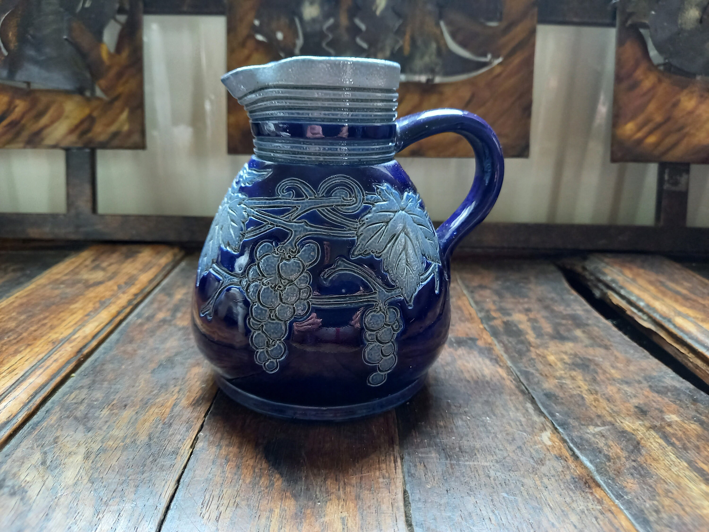 Vintage French cobalt blue Alsace salt glaze pitcher jug | Etsy
