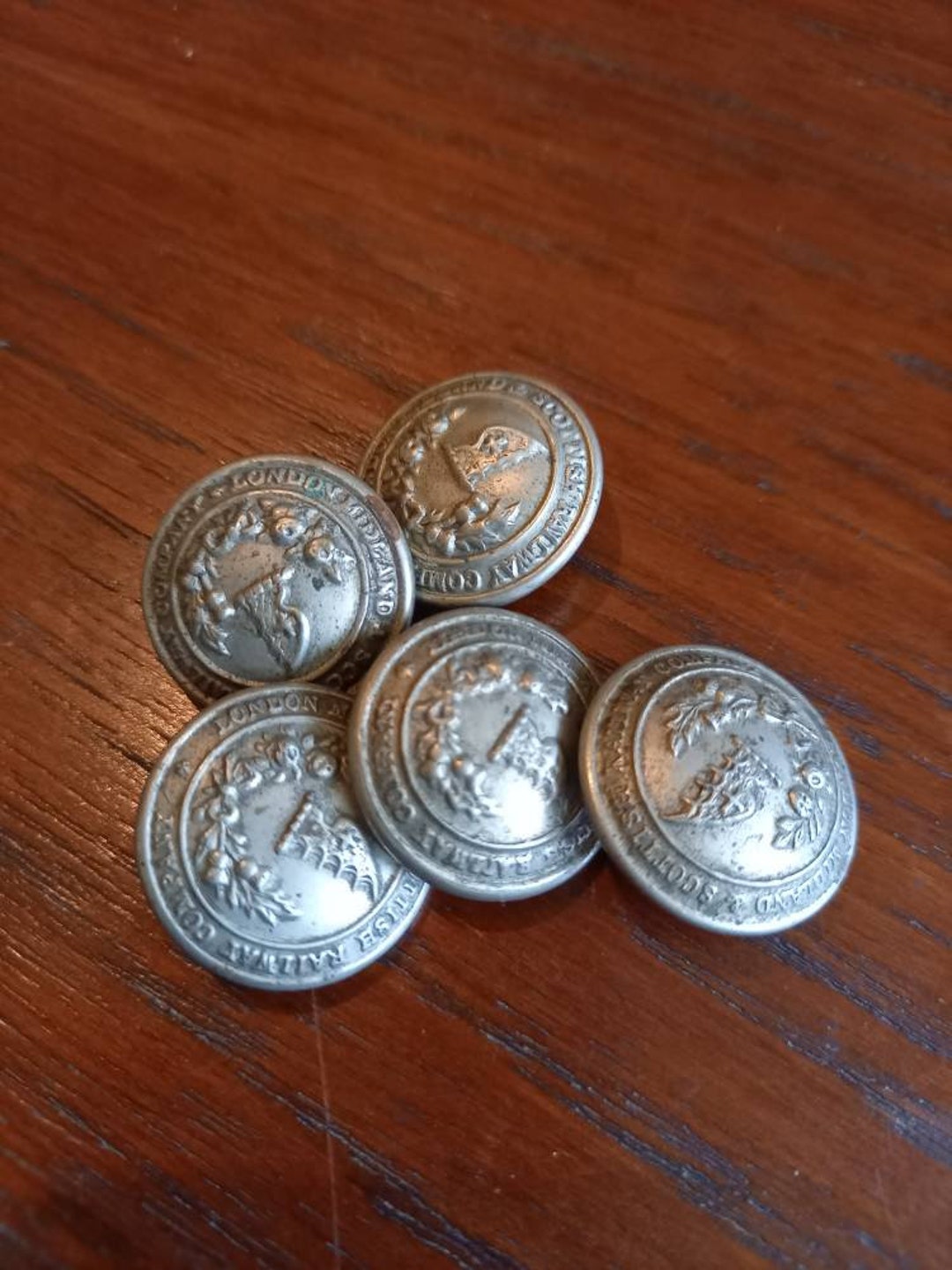 5 Vintage Rustic Brass London Midland and Scotland Railway Co Buttons ...
