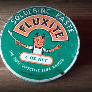Vintage Rustic Metal Fluxite Soldering Paste Flux Tin Made in England ...