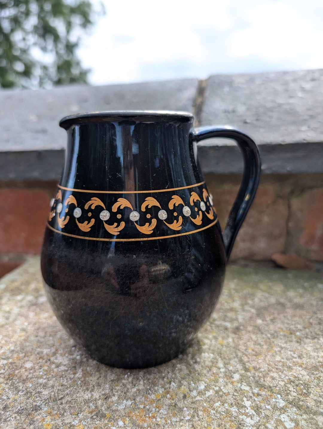 Rustic Vintage English Jackfield Black and Gold Ceramic Jug - Etsy