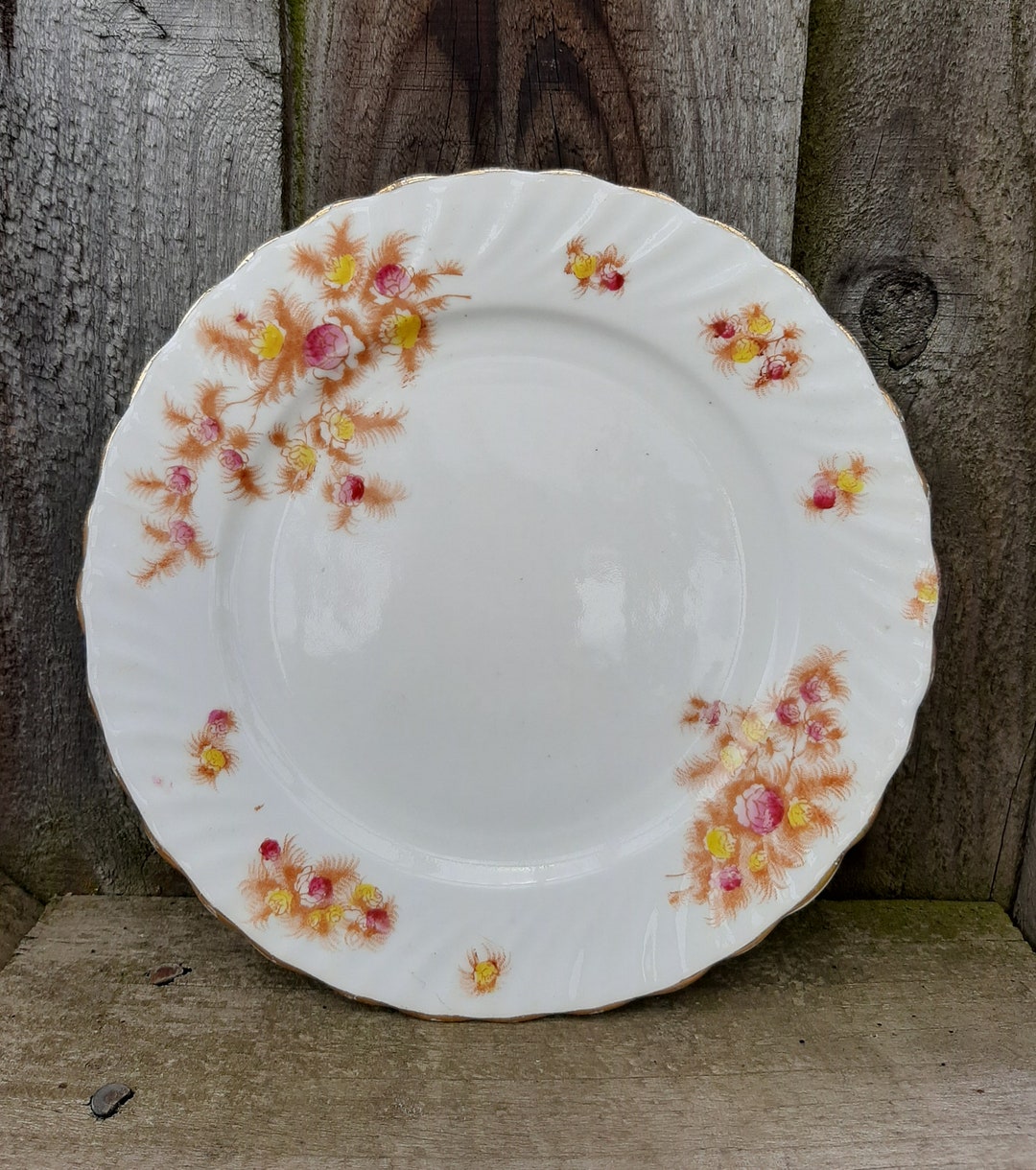 Vintage Peony and Fern Cottage Chic Dessert Bread Plate - Etsy