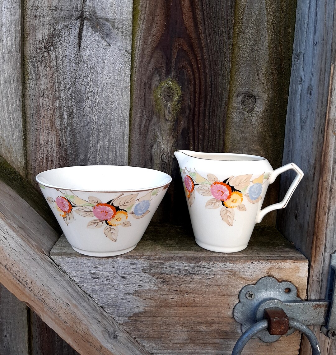 Vintage Art Deco Tams Ware Norland Floral Pattern Cream Jug and Open ...
