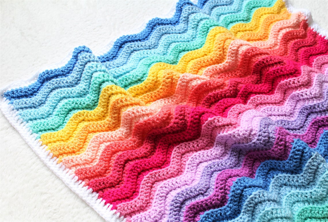 Crochet Baby Blanket Pattern Chunky Rainbow Ripple Baby - Etsy UK