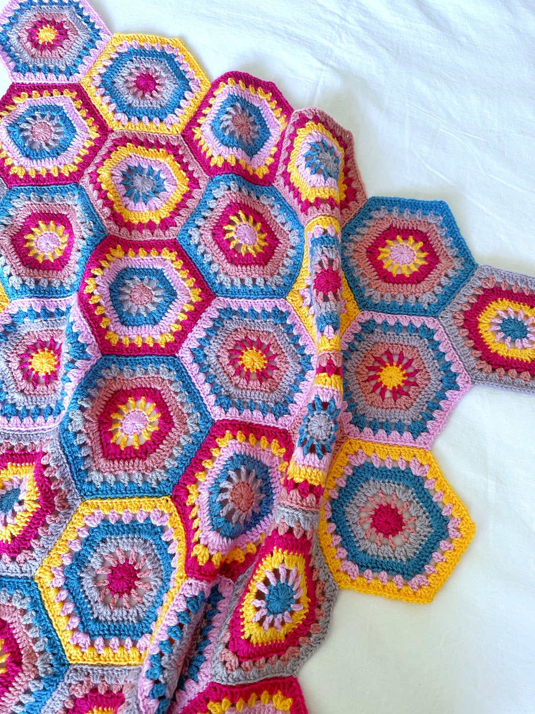 Hexagon Crochet Blanket Pattern, Granny Hexagon Blanket Pattern ...