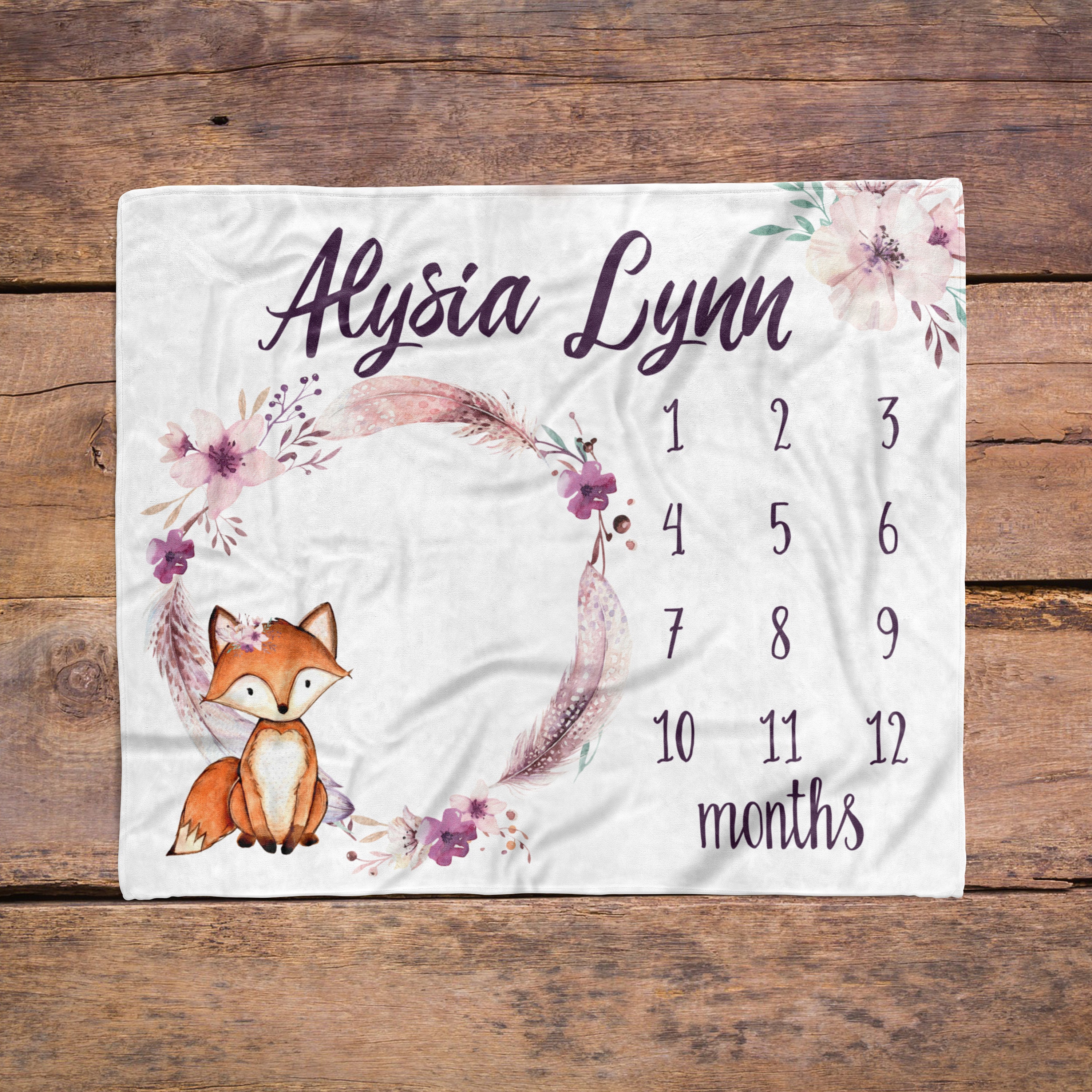 Fox Girl Baby Blanket / Woodland Nursery / Baby Girl Milestone - Etsy