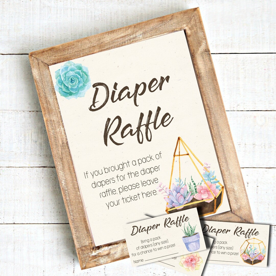 Succulent Plants Diaper Raffle Printable Sign and Tickets Cactus Baby ...