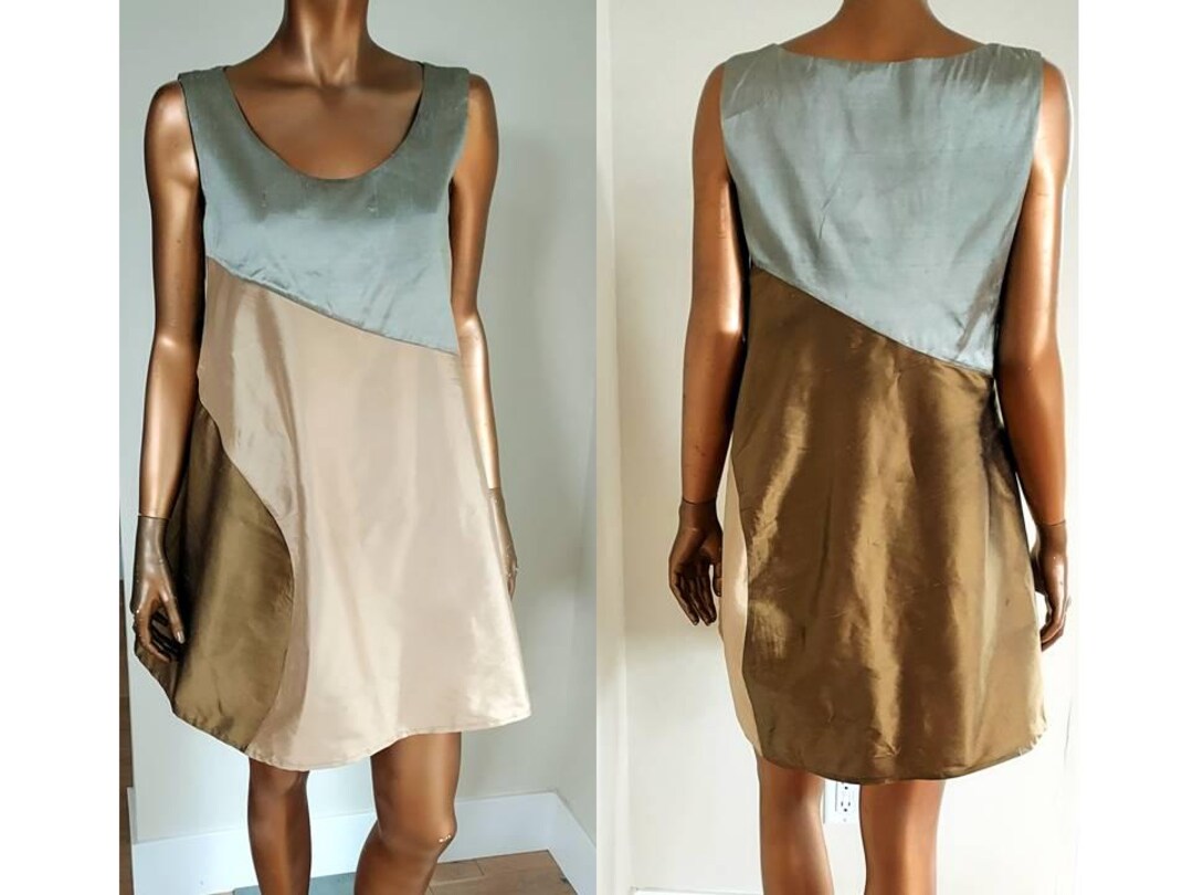 Avant Garde Easy Fitting Color Block Tent Dress in Silk Metallic Colors ...