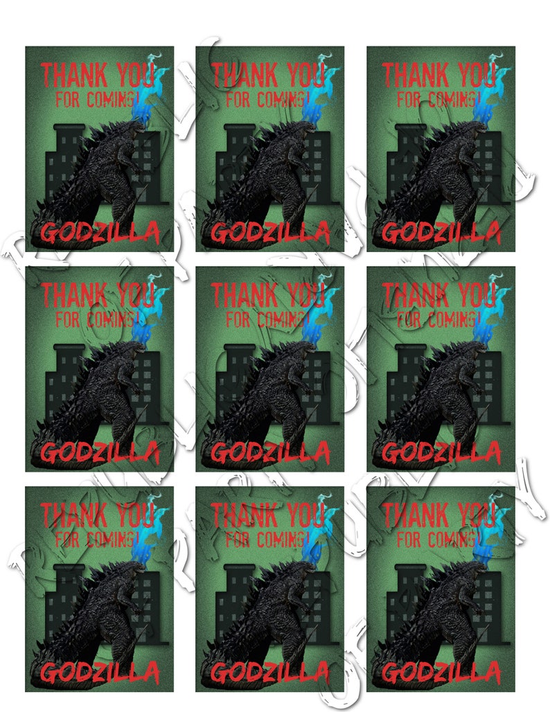 Printable Godzilla Thank You Tags Lollipop Candy Tag DIY | Etsy
