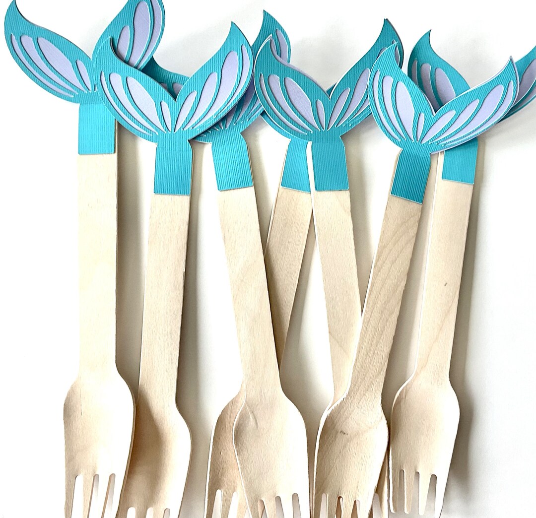 Mermaid Tail Wooden Forks, Mermaid Birthday Party, Under the Sea Party ...