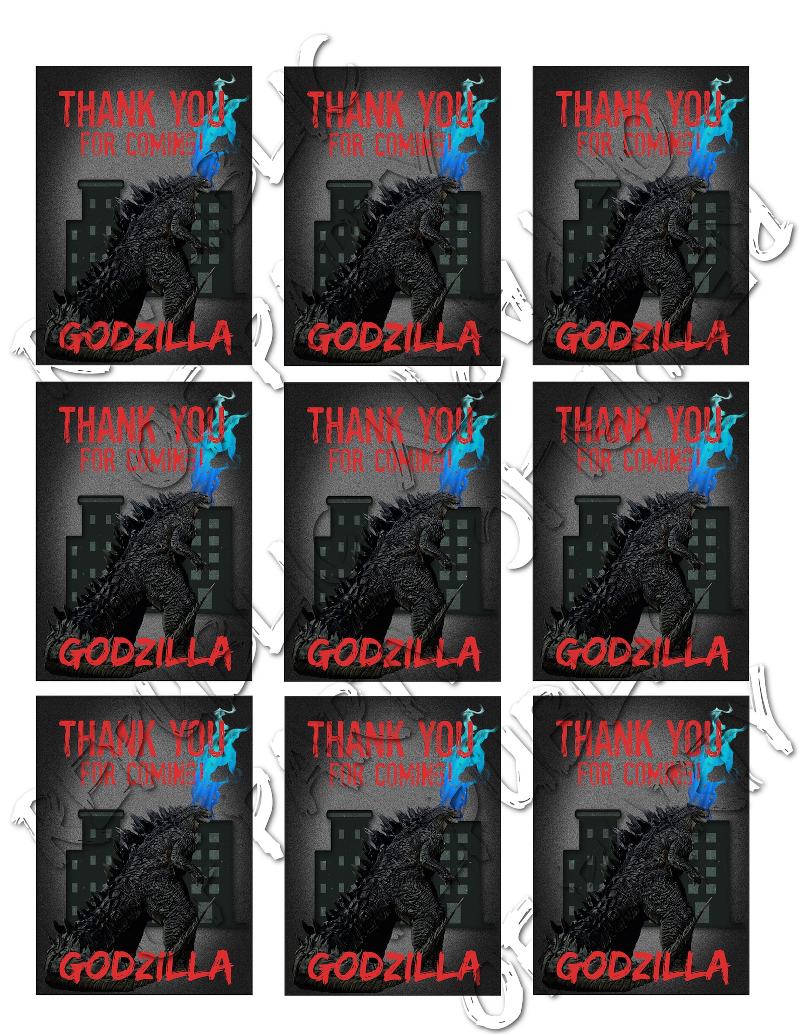 Printable Godzilla Thank You Tags Lollipop Candy Tag DIY - Etsy