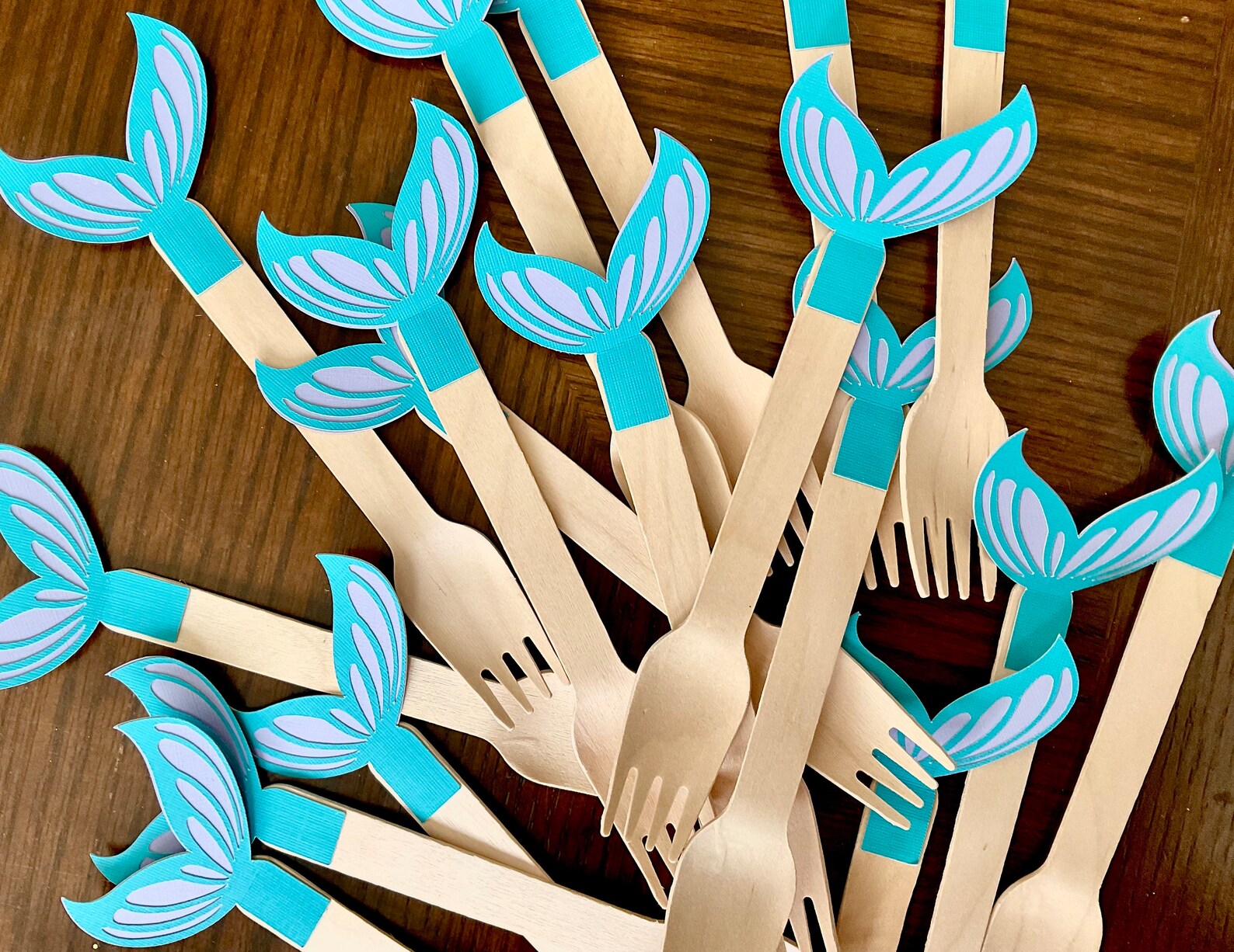 Mermaid Tail Wooden Forks Mermaid Birthday Party Under the - Etsy