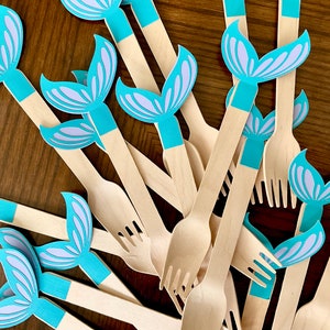 Mermaid Tail Wooden Forks, Mermaid Birthday Party, Under the Sea Party ...