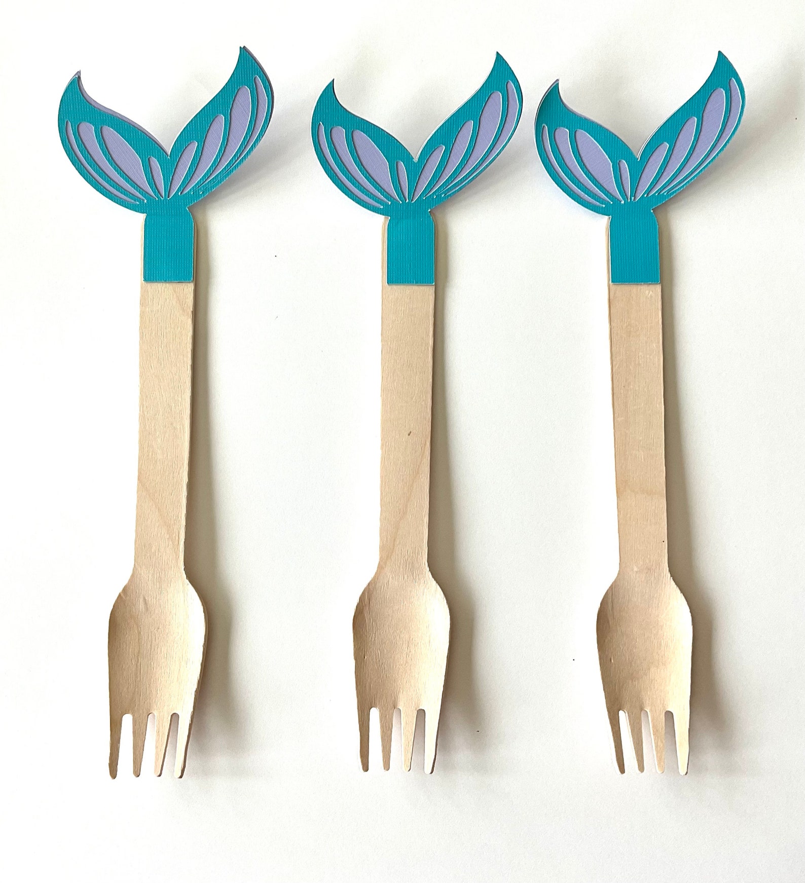 Mermaid Tail Wooden Forks Mermaid Birthday Party Under the - Etsy