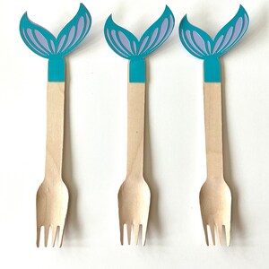Mermaid Tail Wooden Forks, Mermaid Birthday Party, Under the Sea Party ...
