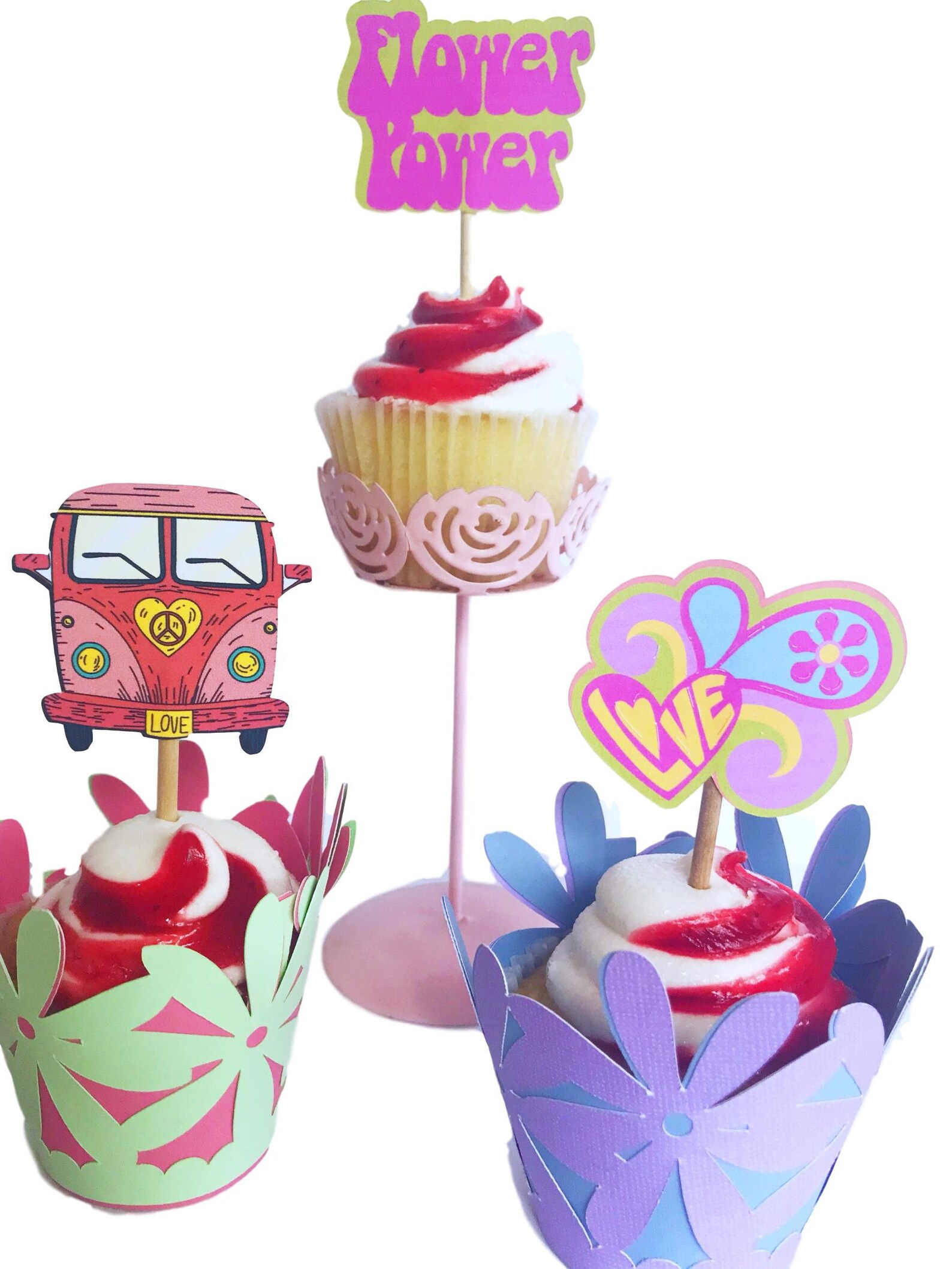 Peace and Love Cupcake Toppers Flower Power Toppers Boho Picks Bohemian ...