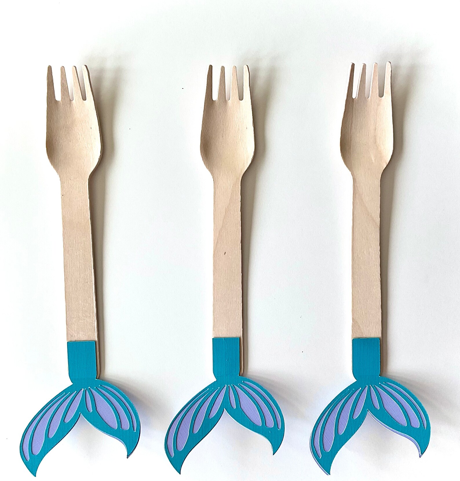 Mermaid Tail Wooden Forks Mermaid Birthday Party Under the - Etsy