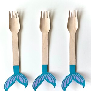 Mermaid Tail Wooden Forks, Mermaid Birthday Party, Under the Sea Party ...