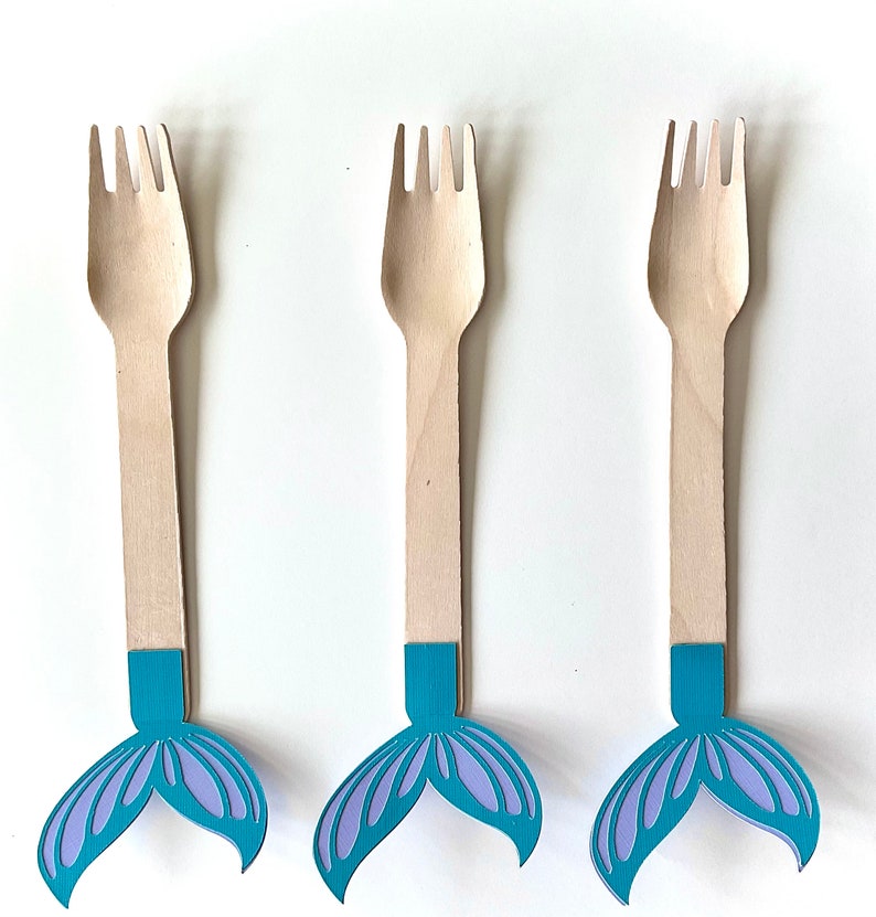 Mermaid Tail Wooden Forks Mermaid Birthday Party Under the - Etsy