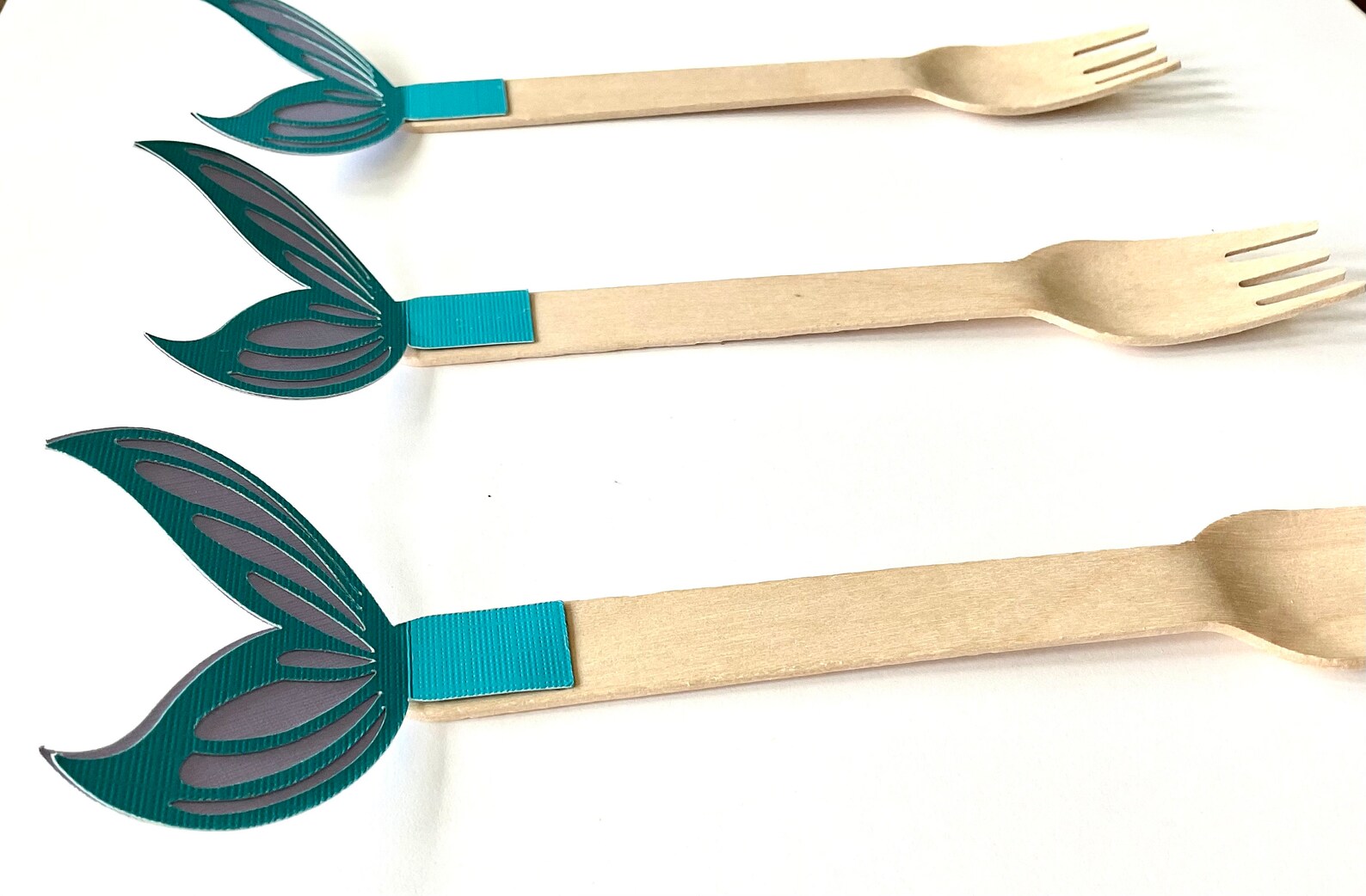 Mermaid Tail Wooden Forks Mermaid Birthday Party Under the - Etsy