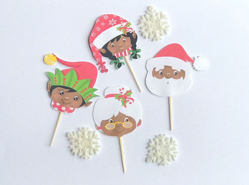 Santa and Elves Cupcake Picks for Christmas Parties, Christmas Toppers ...