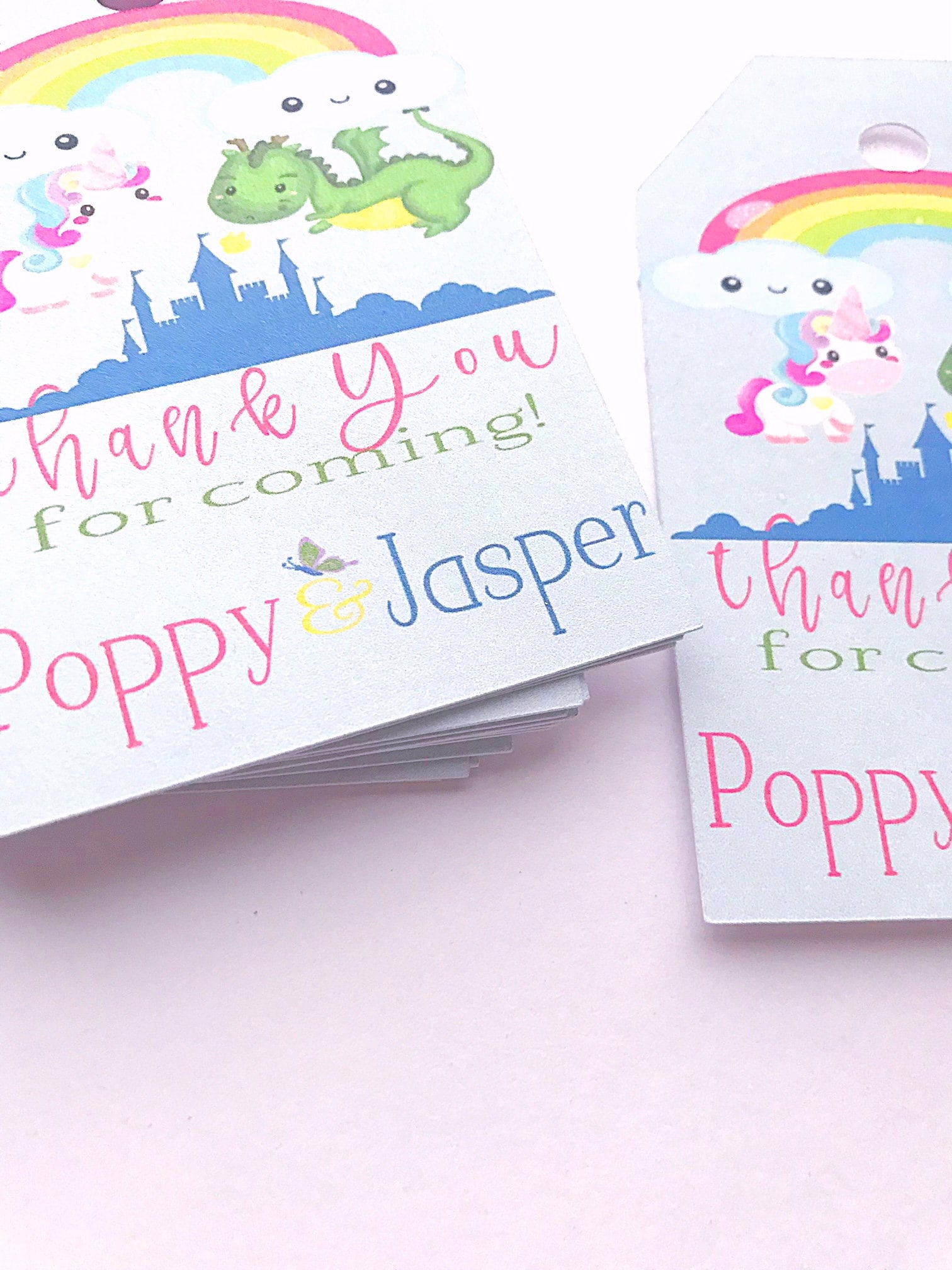 Personalized Unicorn and Dragon Thank You Tags Name Tags | Etsy