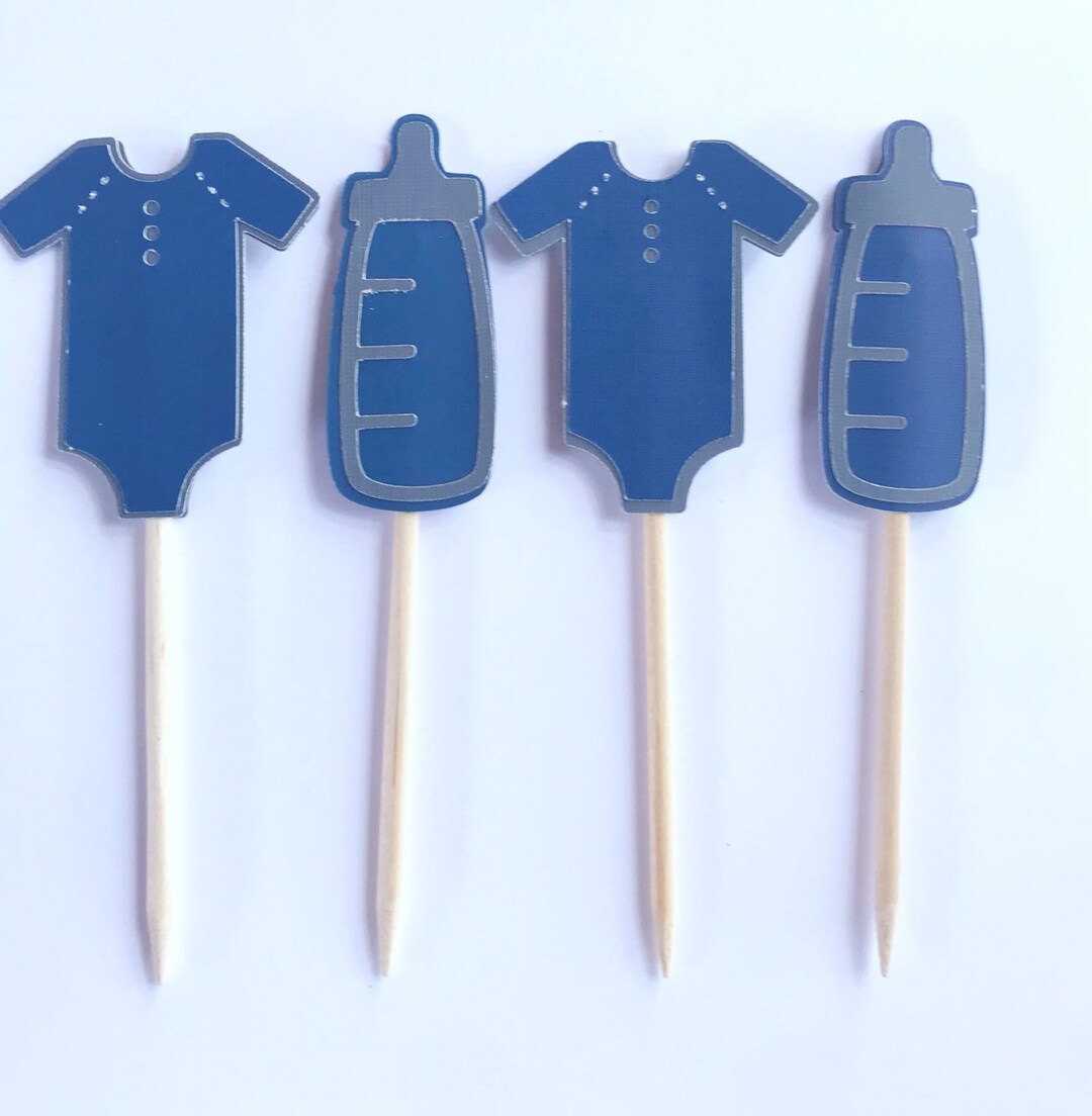 Navy Blue Baby Shower Cupcake Toppers| Baby Bottle Cupcake Toppers ...
