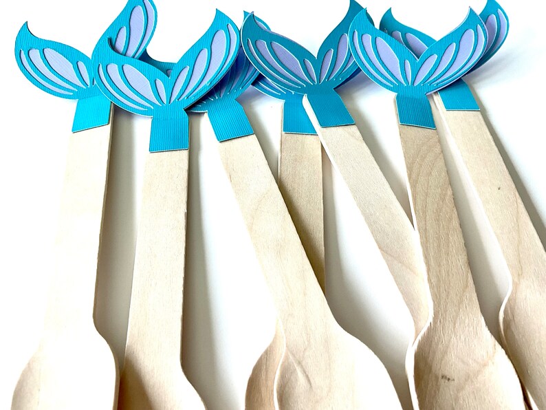 Mermaid Tail Wooden Forks Mermaid Birthday Party Under the - Etsy