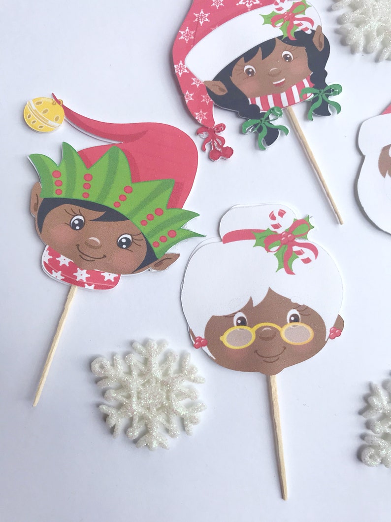 Santa and Elves Cupcake Picks for Christmas Parties, Christmas Toppers ...