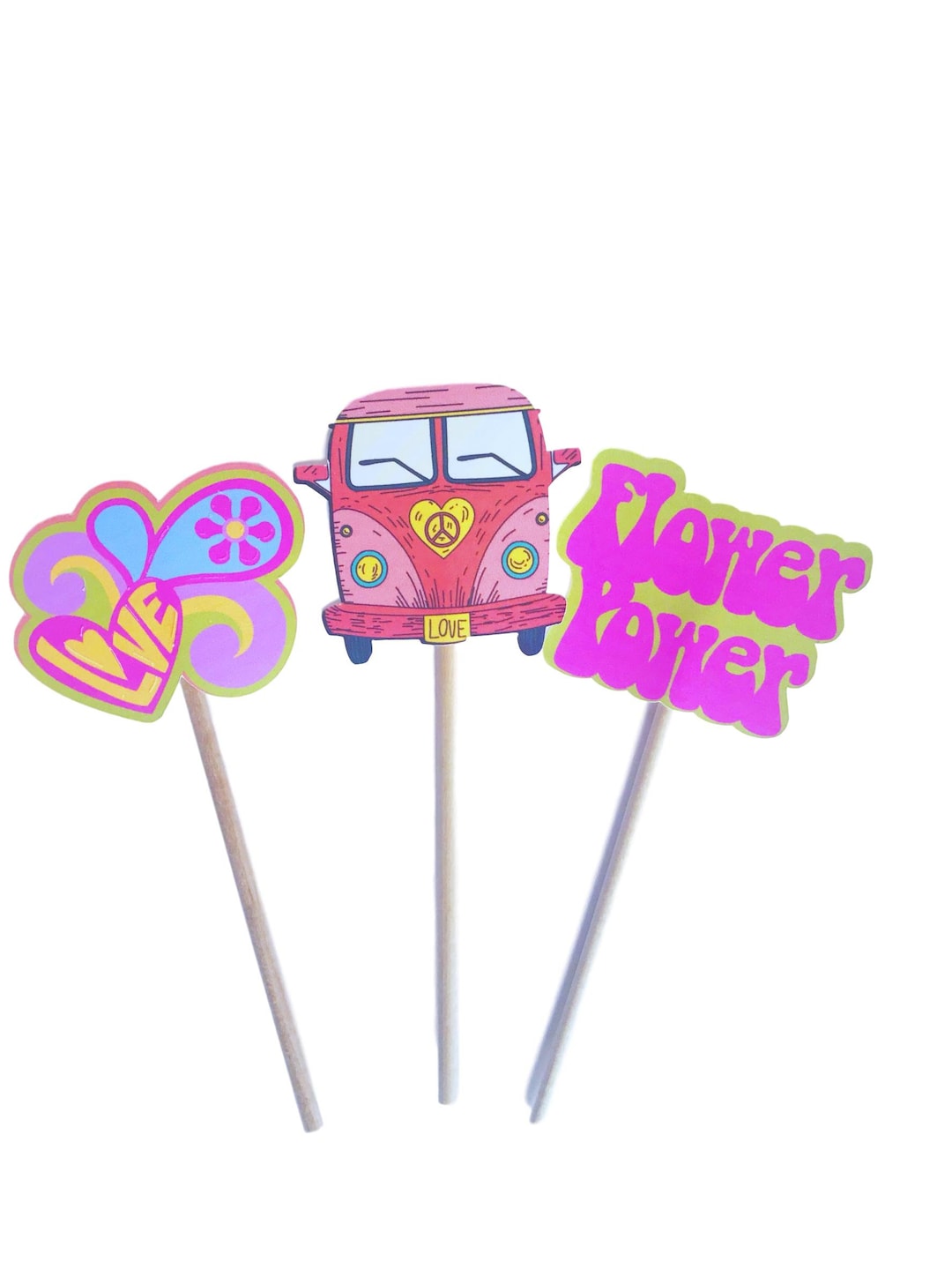 Peace and Love Cupcake Toppers Flower Power Toppers Boho Picks Bohemian ...