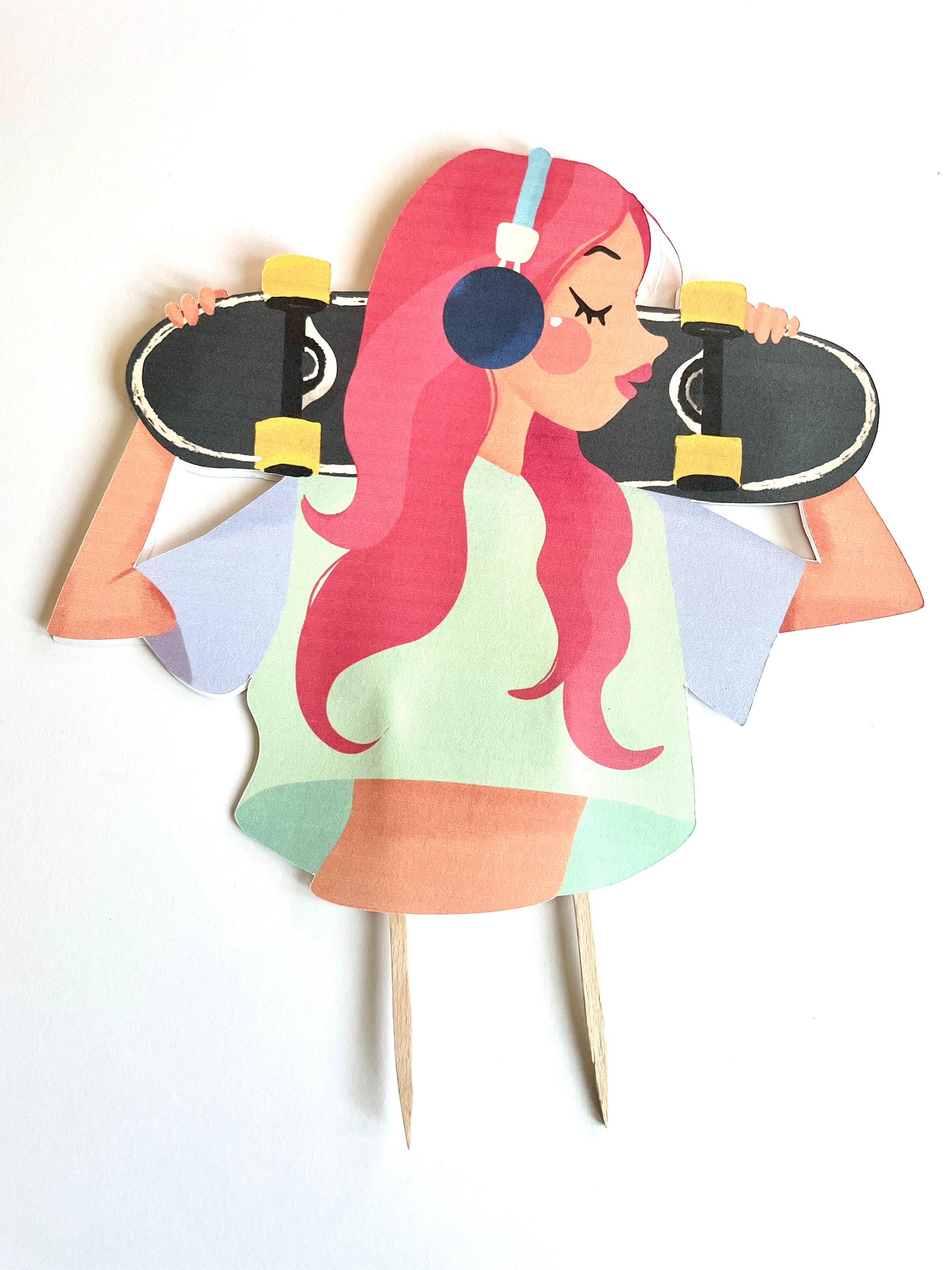 Skater Girl Cake Topper, Skateboard, Skate Birthday Party, Skateboard ...