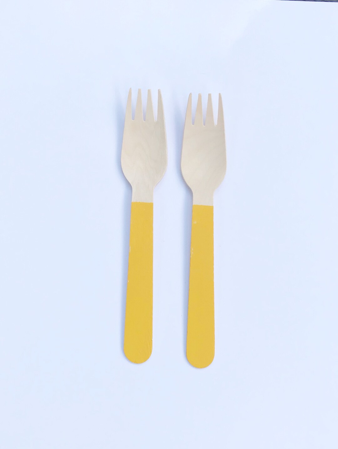Yellow Painted Wooden Forks| Biodegradable Spoons| Bee Shower| Sunshine ...