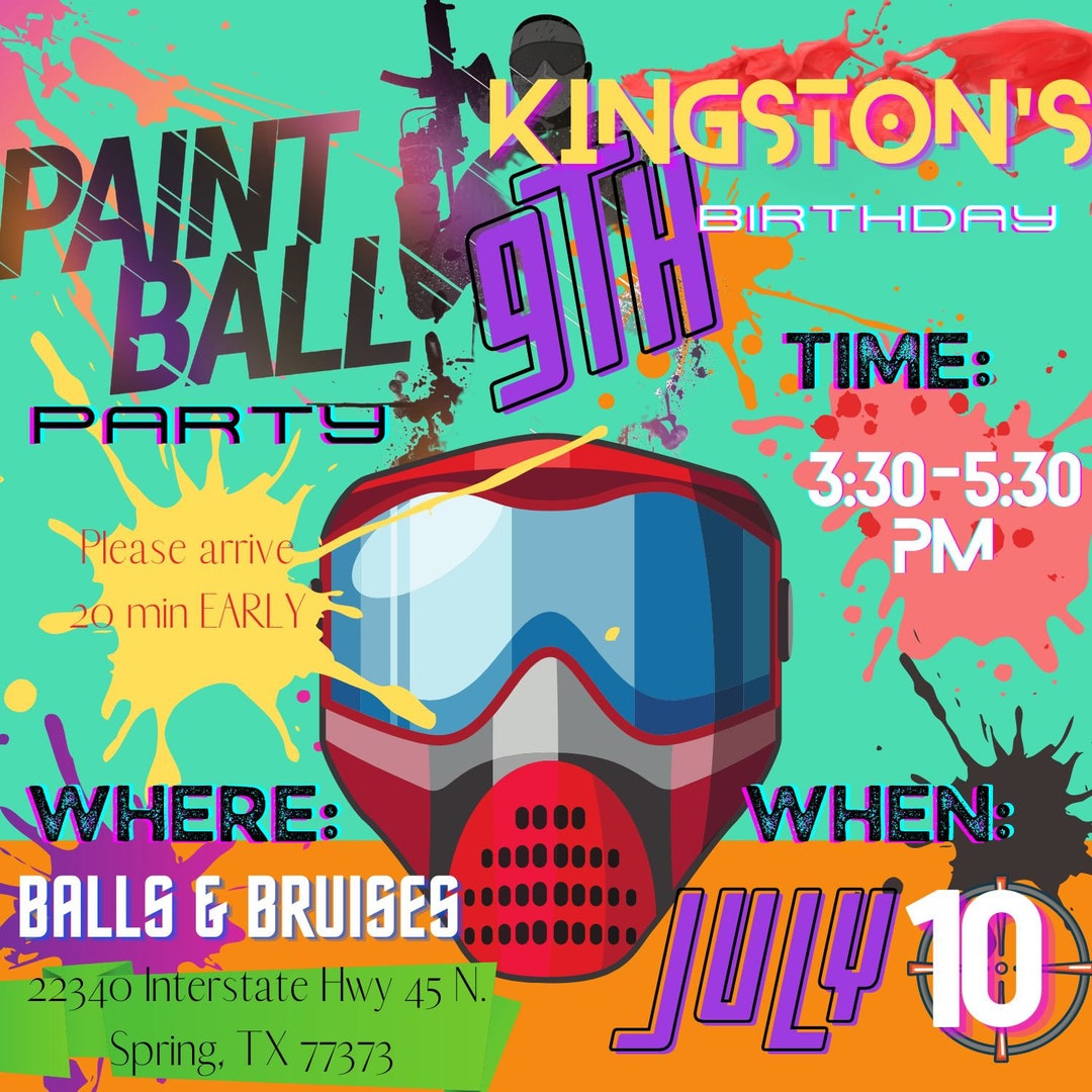 Paintball Party Invitation, Paintball Birthday Party, Digital ...