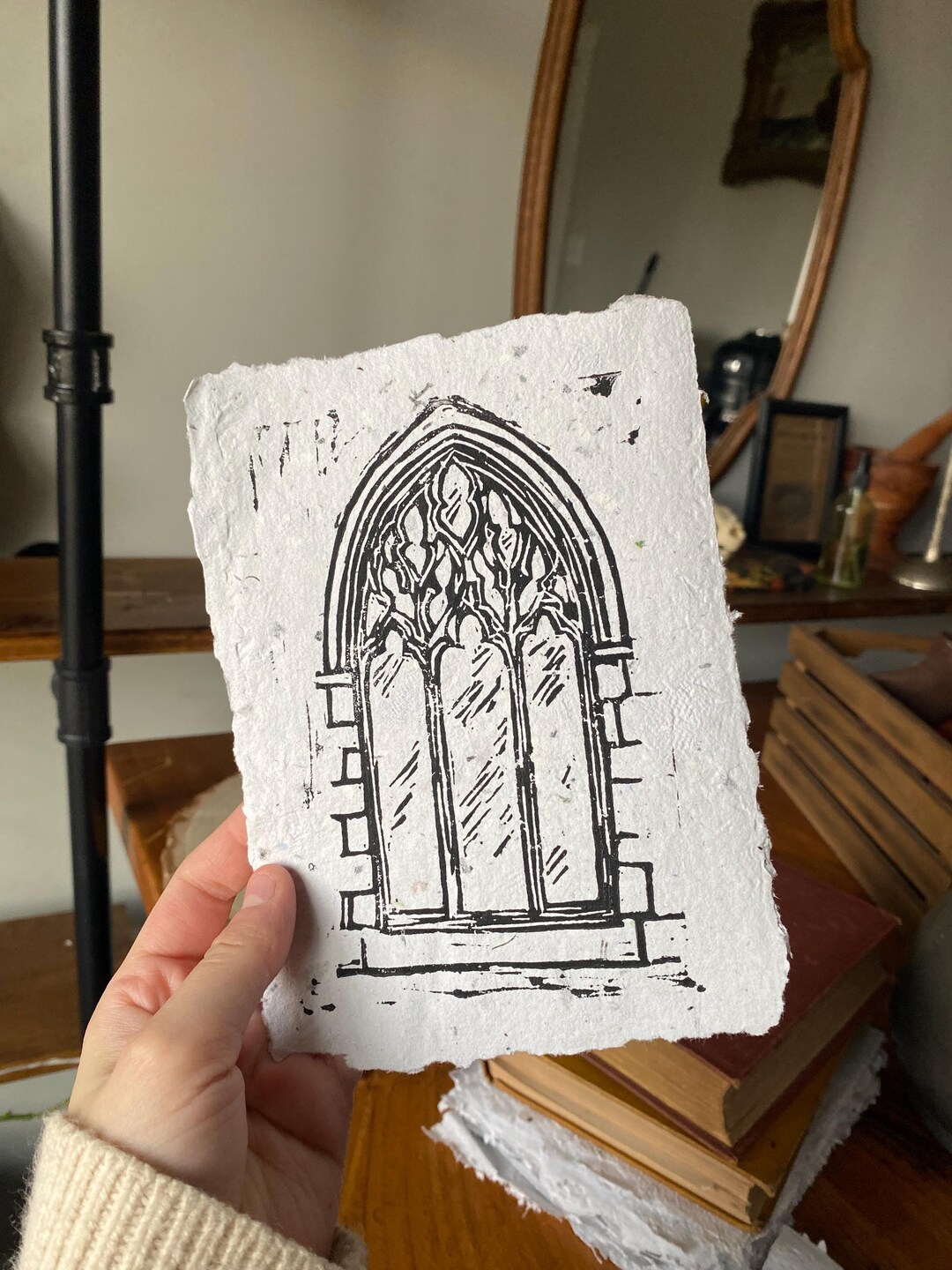 Gothic Cathedral Window Hand Carved Linocut Print | Fantasy & Whimsical ...