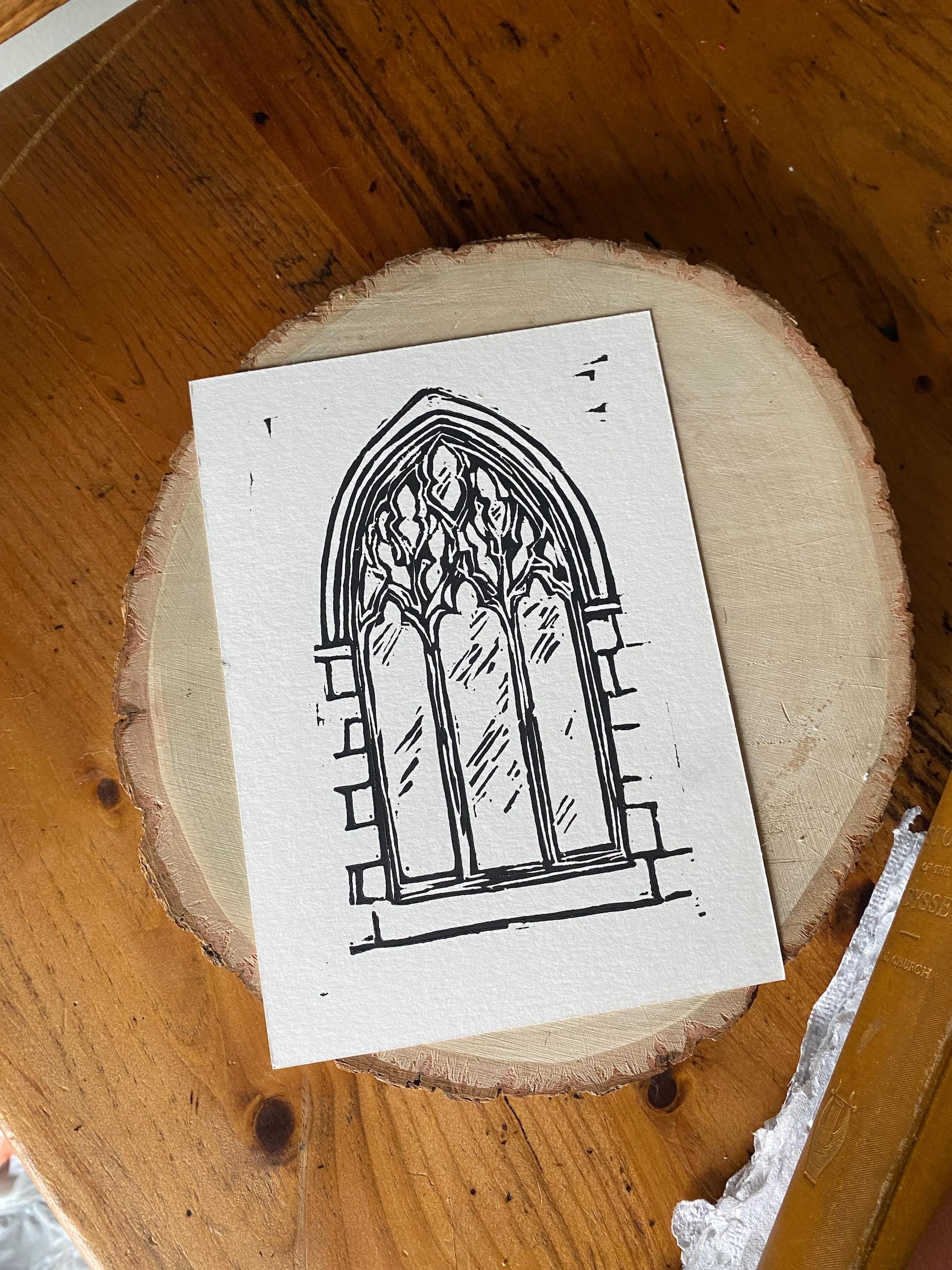Gothic Cathedral Window Hand Carved Linocut Print | Fantasy & Whimsical ...