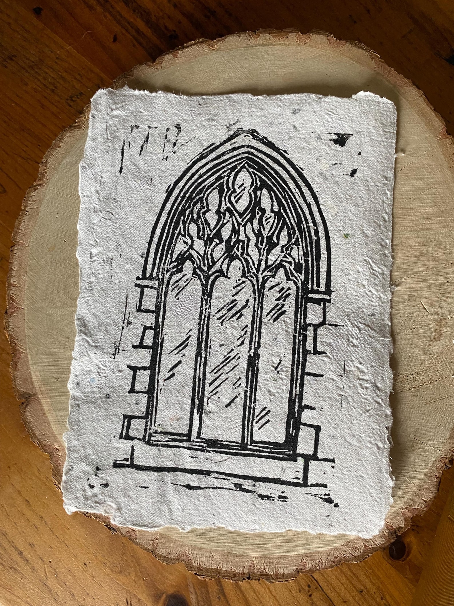 Gothic Cathedral Window Hand Carved Linocut Print | Fantasy & Whimsical ...