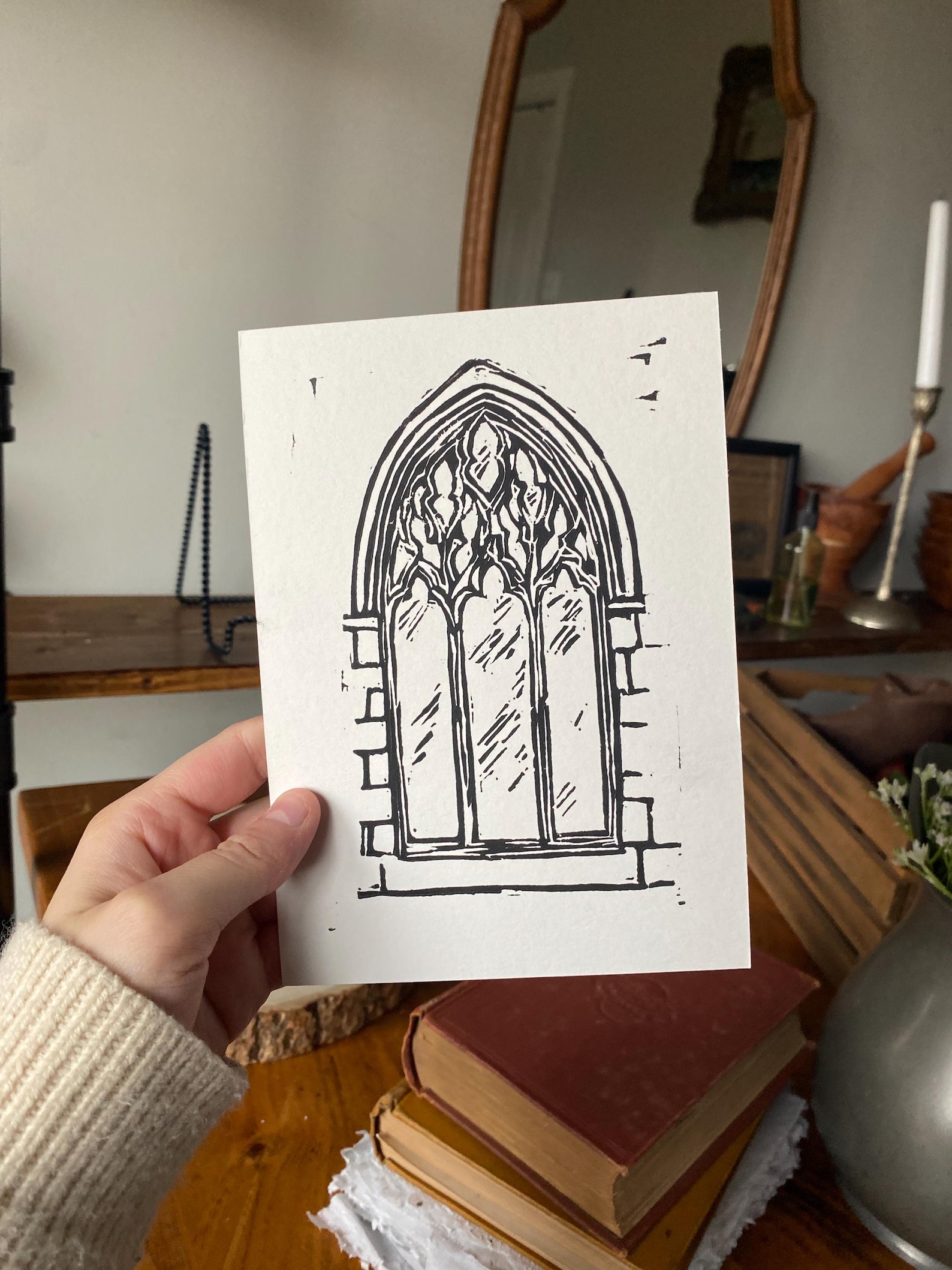 Gothic Cathedral Window Hand Carved Linocut Print | Fantasy & Whimsical ...