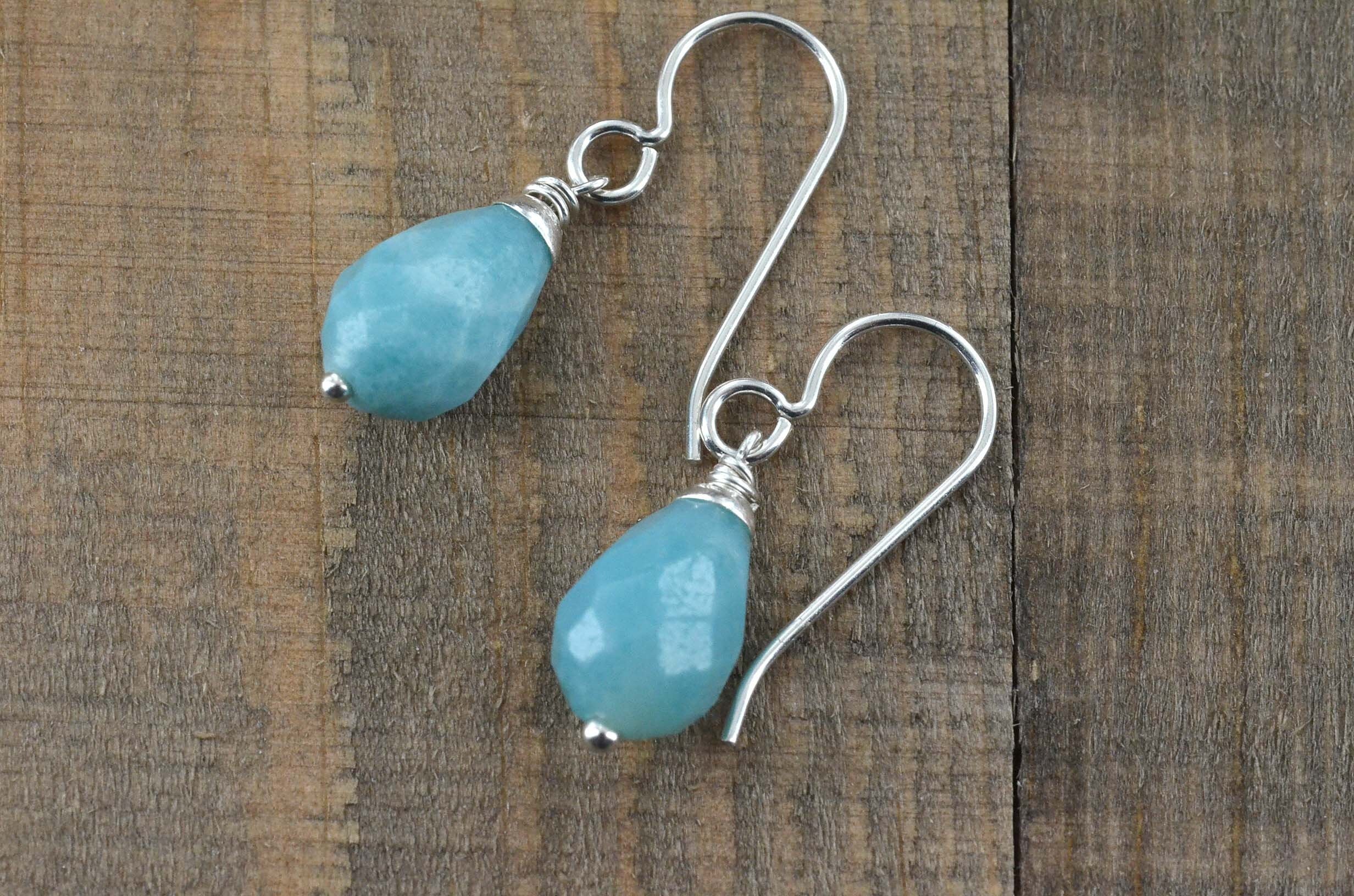 Dainty Amazonite Earrings | Light Blue Briolette Gemstone Jewelry ...