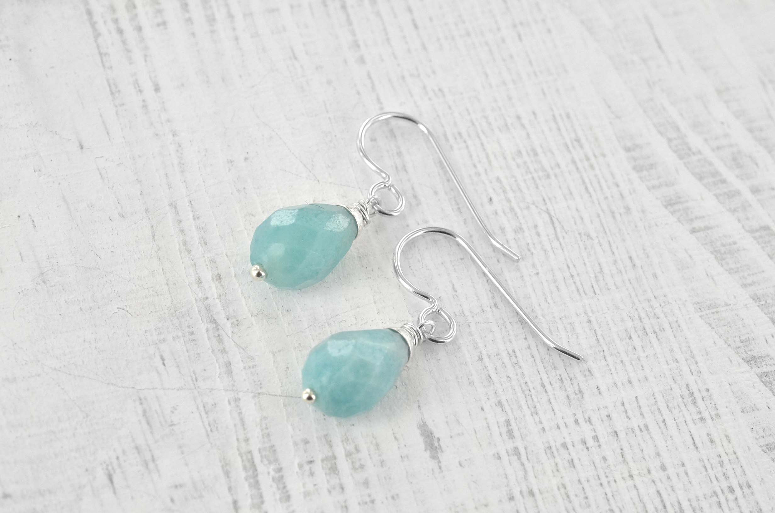 Dainty Amazonite Earrings | Light Blue Briolette Gemstone Jewelry ...