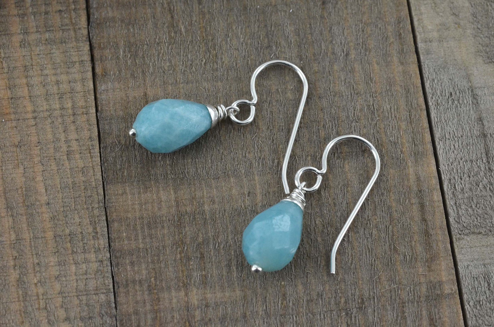 Dainty Amazonite Earrings | Light Blue Briolette Gemstone Jewelry ...