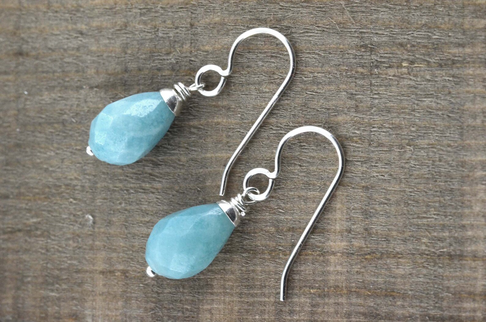 Dainty Amazonite Earrings | Light Blue Briolette Gemstone Jewelry ...