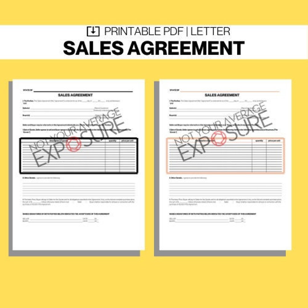 Sales Contract Template - Purchase Agreement - Sales of Goods Contract ...